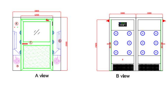 Industrial 4 Person Air Shower System Single Leaf Large Door , 22-25m/s ...