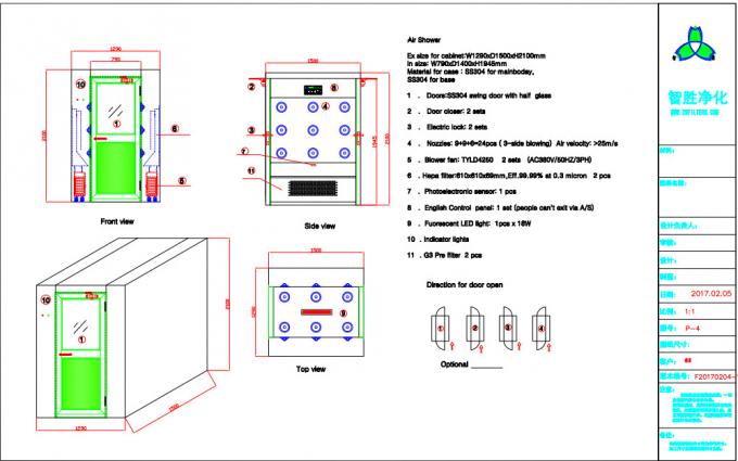 One Person SS304 Air Shower Room With Manual Swing Doors / 3 Way Blow ...